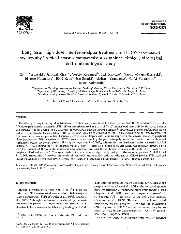 (PDF) Long term, high dose interferon-alpha treatment in HTLV-I ...