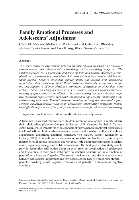 (PDF) Family Emotional Processes and Adolescents' Adjustment