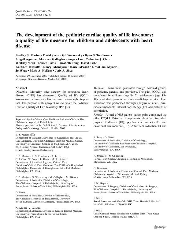 (PDF) The development of the pediatric cardiac quality of life ...