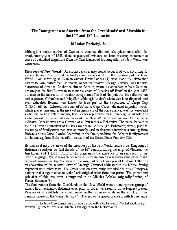 (DOC) The Immigration to America from the Czechlands and Slovakia in ...