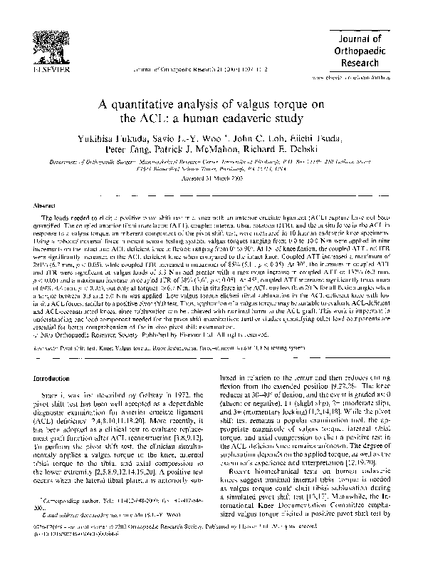 (PDF) A quantitative analysis of valgus torque on the ACL: A human ...