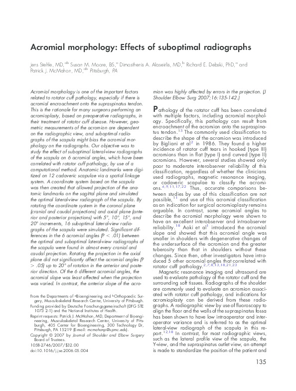 (PDF) Acromial morphology: Effects of suboptimal radiographs | Patrick ...