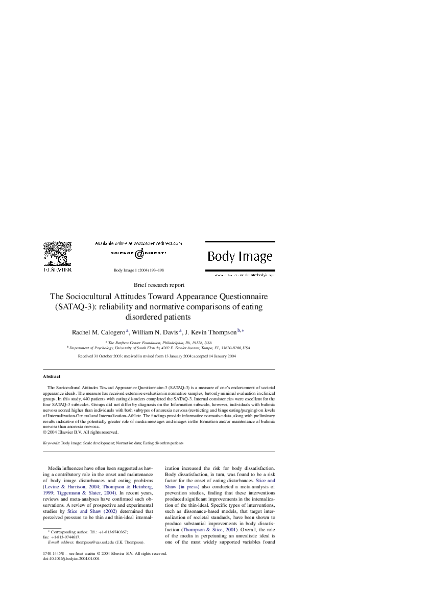 (PDF) The Sociocultural Attitudes Toward Appearance Questionnaire ...