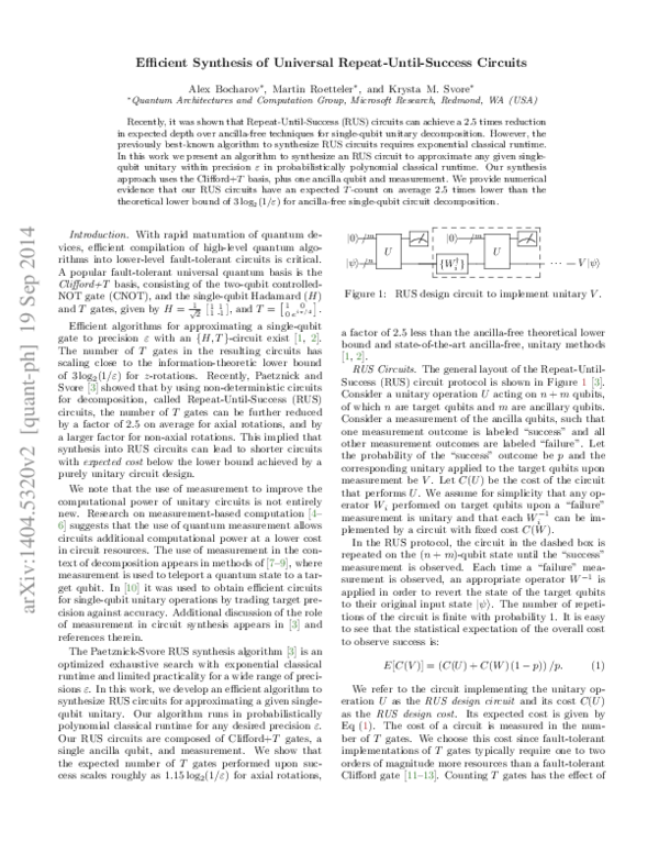 (PDF) Efficient Synthesis of Universal Repeat-Until-Success Quantum Circuits