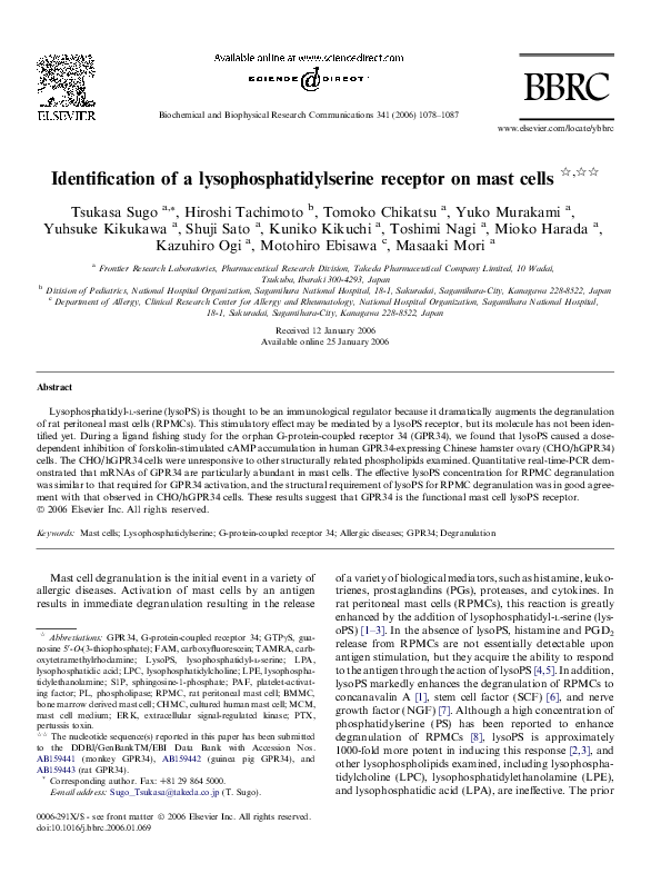 (PDF) Identification of a lysophosphatidylserine receptor on mast cells