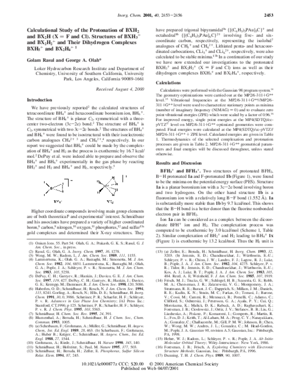 (PDF) Calculational Study of the Protonation of BXH 2 and BX 2 H (X = F ...