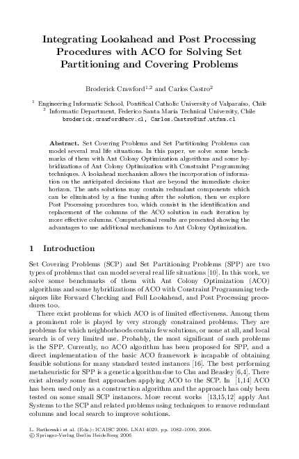 (PDF) Integrating Lookahead and Post Processing Procedures with ACO for Solving Set Partitioning ...