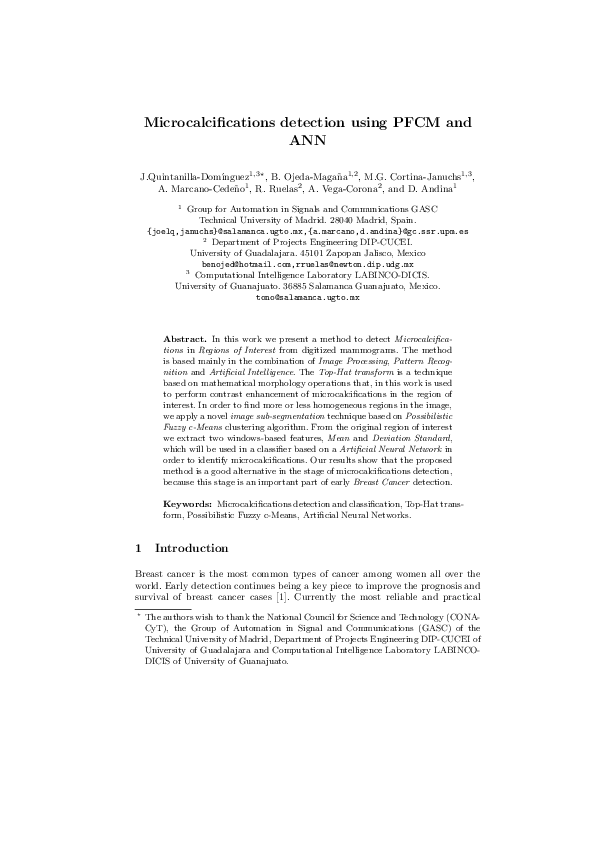 Pdf Microcalcifications Detection Using Pfcm And Ann