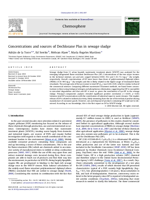 (PDF) Concentrations and sources of Dechlorane Plus in sewage sludge
