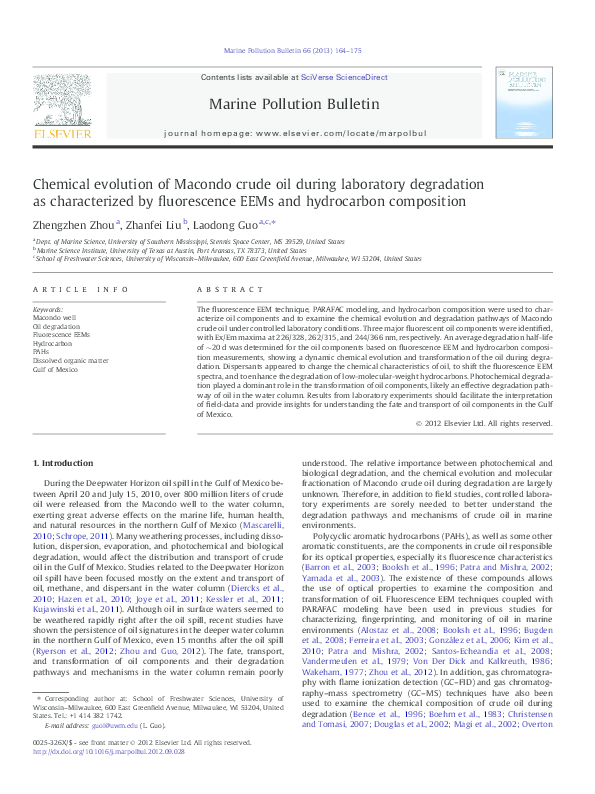 (PDF) Chemical evolution of Macondo crude oil during laboratory ...