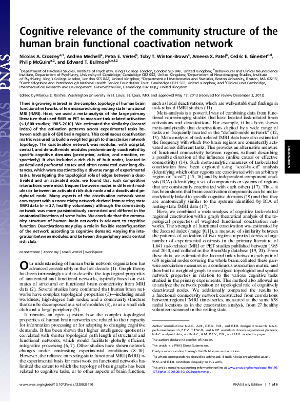 (PDF) Cognitive relevance of the community structure of the human brain functional coactivation ...