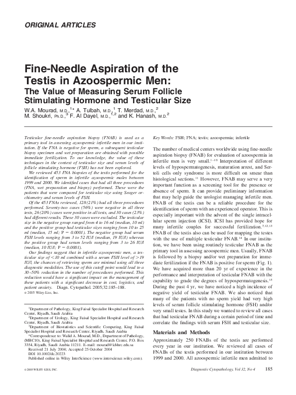 (PDF) Fine-needle aspiration of the testis in azoospermic men: The ...