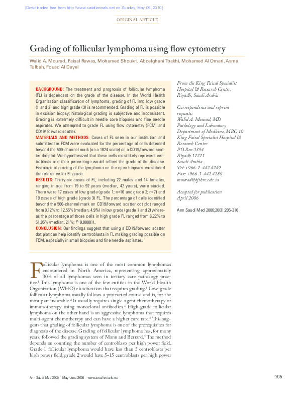 (PDF) Grading of follicular lymphoma using flow cytometry