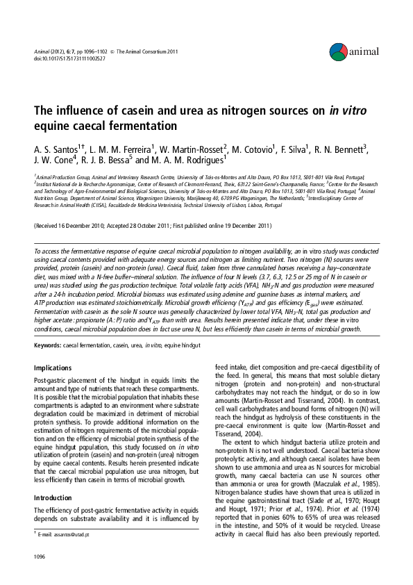 (PDF) The influence of casein and urea as nitrogen sources on in vitro ...