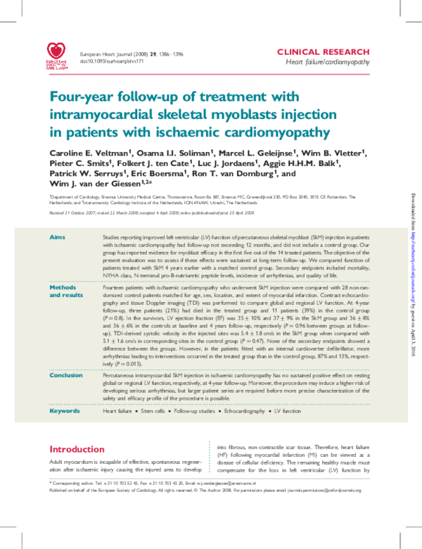 (PDF) Four-year follow-up of treatment with intramyocardial skeletal ...