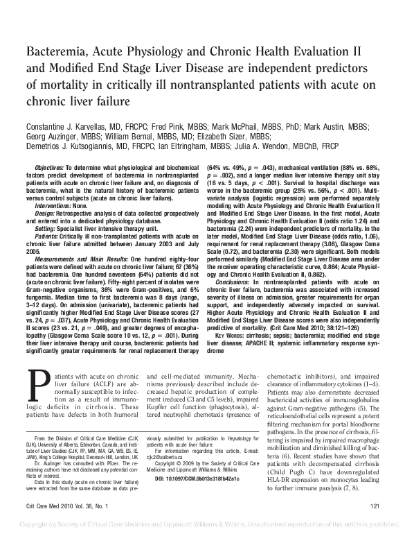 (PDF) Bacteremia, Acute Physiology and Chronic Health Evaluation II and ...