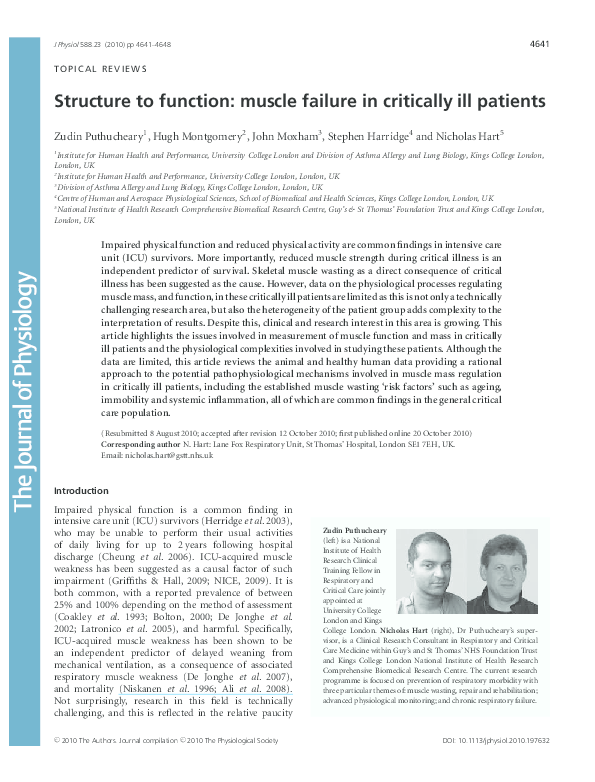 (PDF) Structure to function: muscle failure in critically ill patients