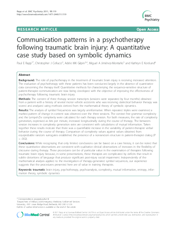 (PDF) Communication patterns in a psychotherapy following traumatic ...