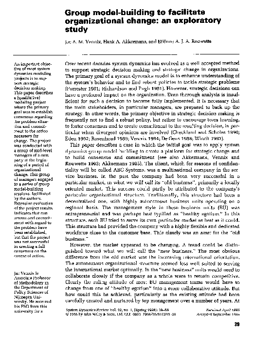 (PDF) Group model-building to facilitate organizational change: an ...