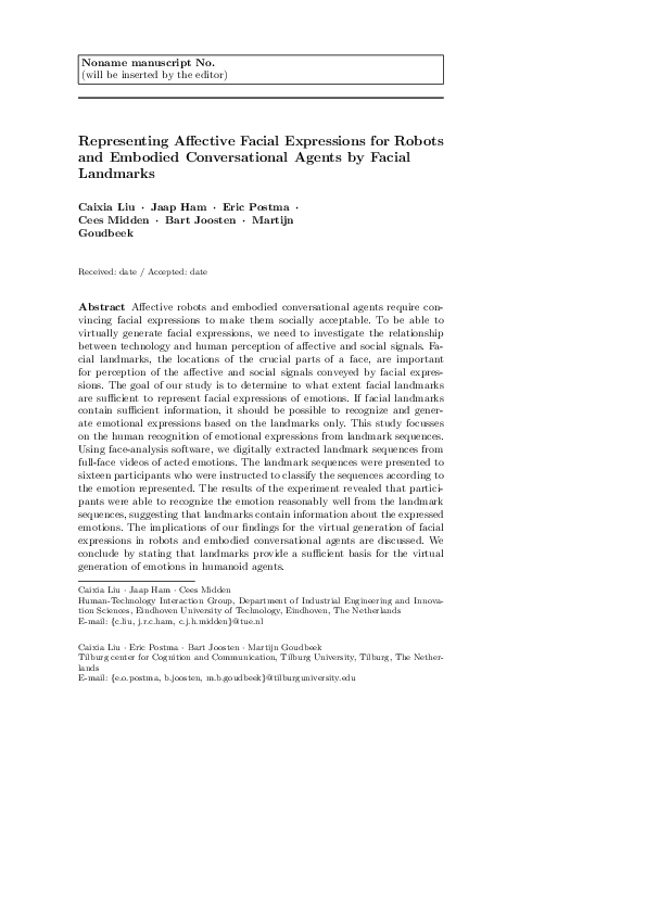 (PDF) Representing Affective Facial Expressions for Robots and Embodied Conversational Agents by ...