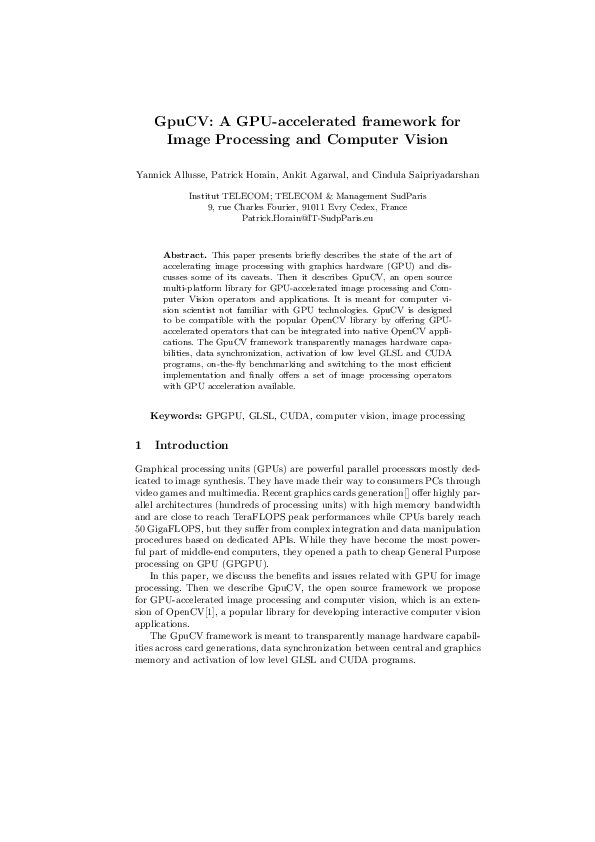 Pdf Gpucv A Gpu Accelerated Framework For Image Processing And Computer Vision