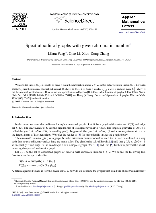 (PDF) Spectral radii of graphs with given chromatic number
