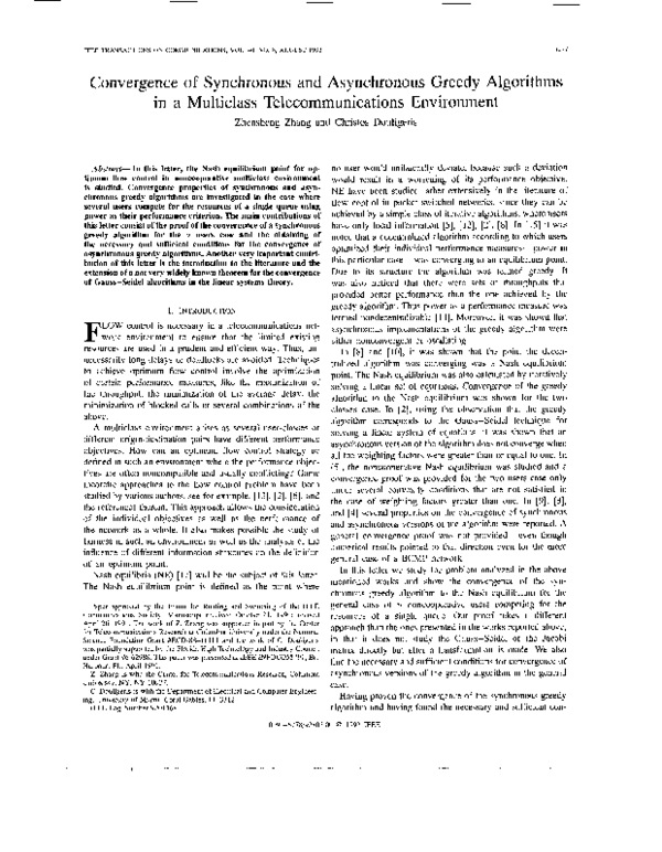 Pdf Convergence Of Synchronous And Asynchronous Greedy Algorithms In A Multiclass
