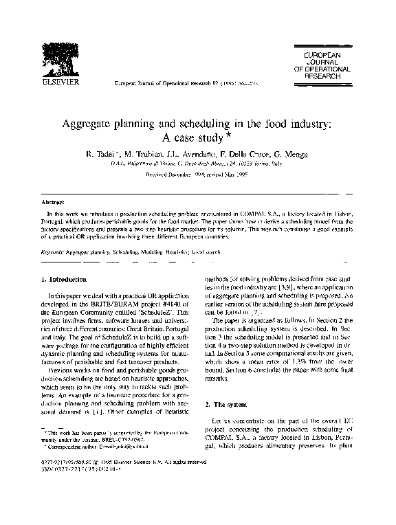 (PDF) Aggregate planning and scheduling in the food industry: A case study
