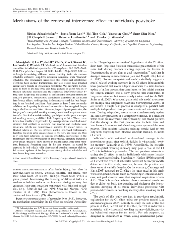 (PDF) Mechanisms of the contextual interference effect in individuals poststroke
