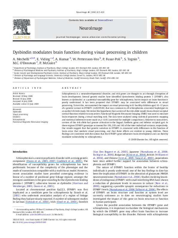 (PDF) Dysbindin modulates brain function during visual processing in ...