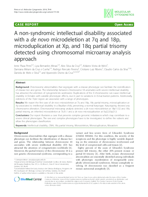 (PDF) A non-syndromic intellectual disability associated with a de novo ...