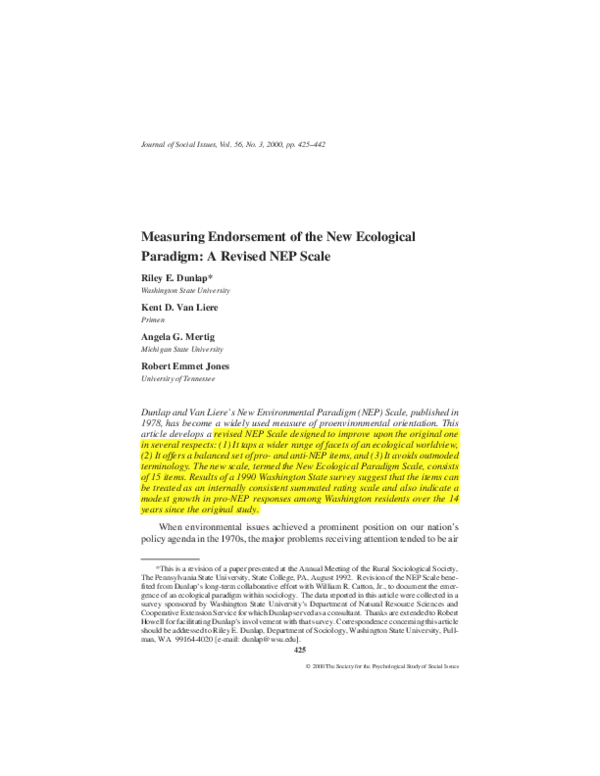 (PDF) Measuring endorsement of the new ecological paradigm: A revised ...