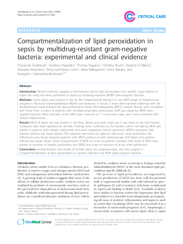 (PDF) Compartmentalization of lipid peroxidation in sepsis by multidrug ...