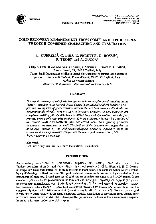 (PDF) Gold recovery enhancement from complex sulphide ores through ...
