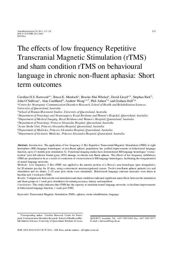 (PDF) Effects of Low-Frequency Repetitive Transcranial Magnetic Stimulation of the ...