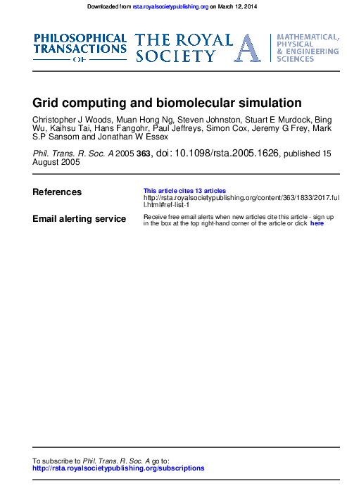 (PDF) Grid computing and biomolecular simulation