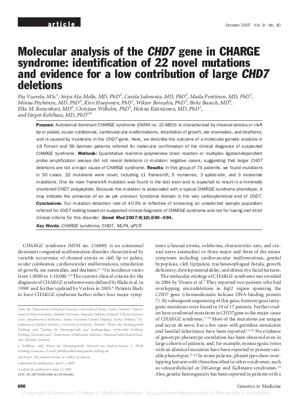 (PDF) Molecular analysis of the CHD7 gene in CHARGE syndrome ...