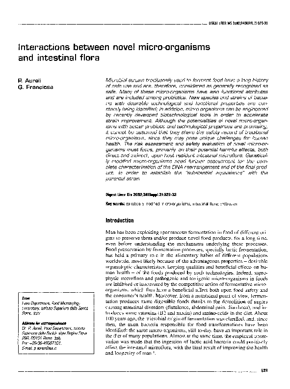 (PDF) Interactions between novel micro-organisms and intestinal flora