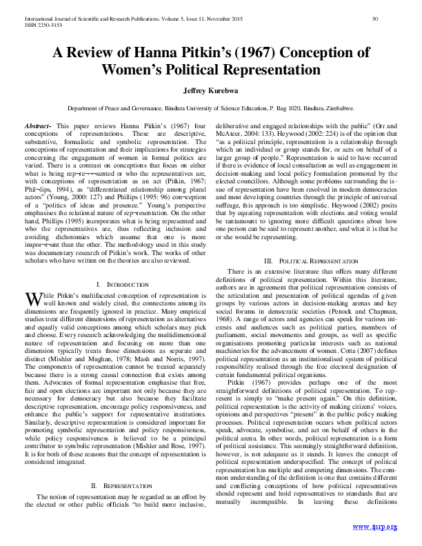 (PDF) A Review of Hanna Pitkin's (1967) Conception of Women's Political ...