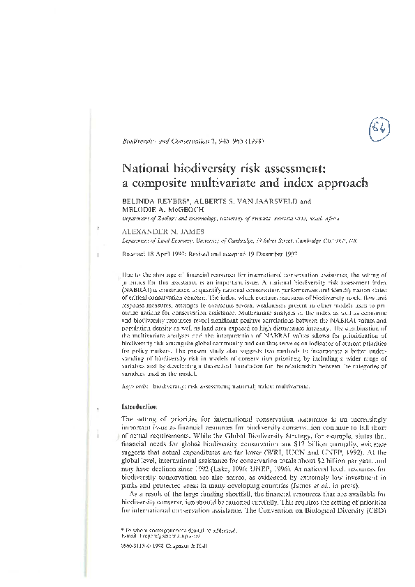 (PDF) National biodiversity risk assessment: a composite multivariate ...