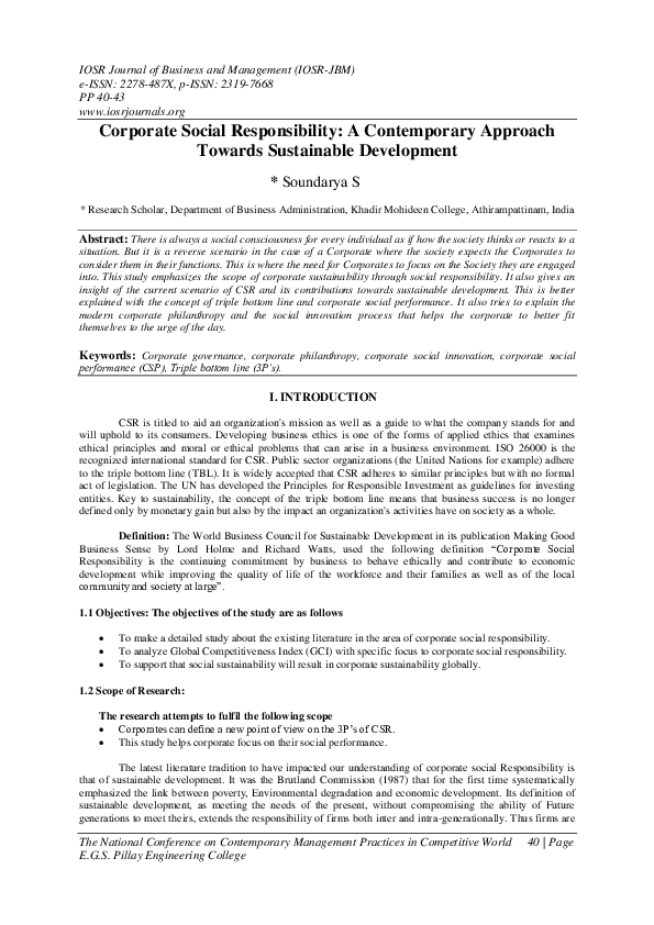 (PDF) Corporate Social Responsibility: A Contemporary Approach Towards Sustainable Development