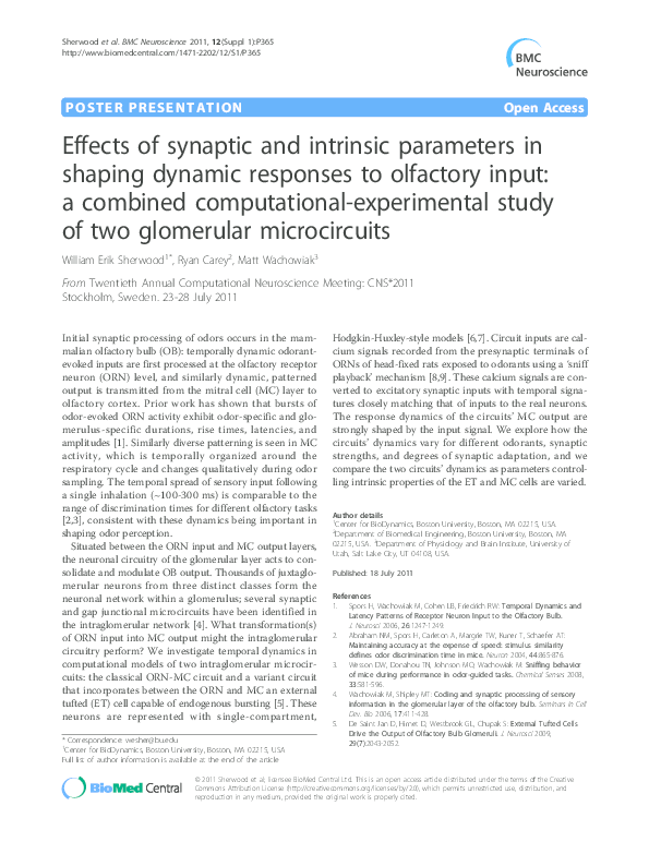 (PDF) Effects of synaptic and intrinsic parameters in shaping dynamic responses to olfactory ...