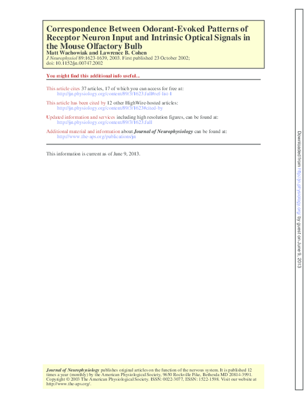 (PDF) Correspondence Between Odorant-Evoked Patterns of Receptor Neuron Input and Intrinsic ...