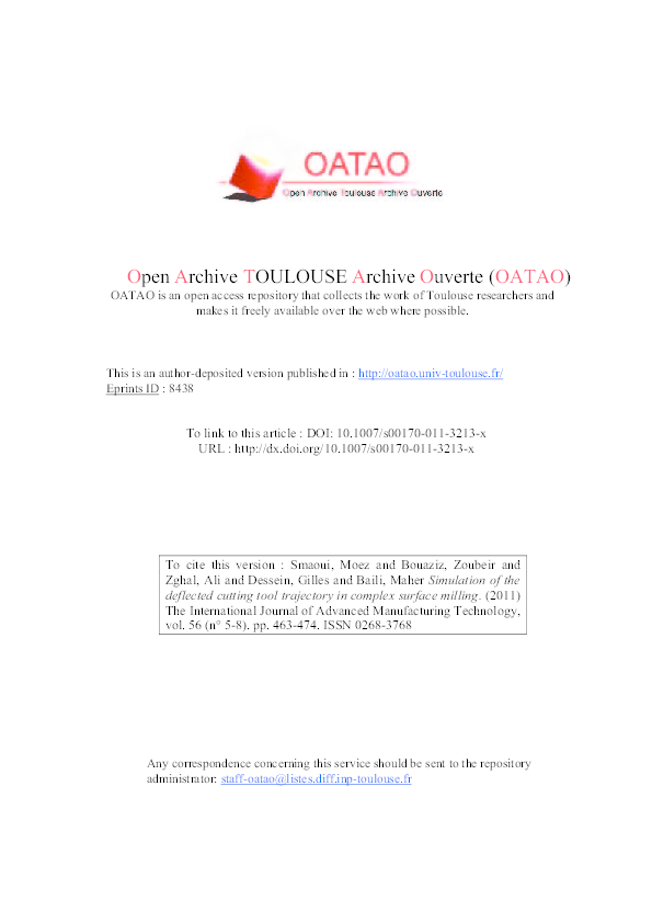 Pdf Simulation Of The Deflected Cutting Tool Trajectory In Complex