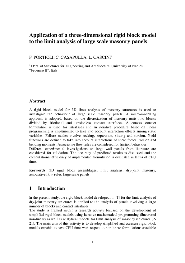 Pdf Application Of A Three Dimensional Rigid Block Model To The Limit Analysis Of Large Scale