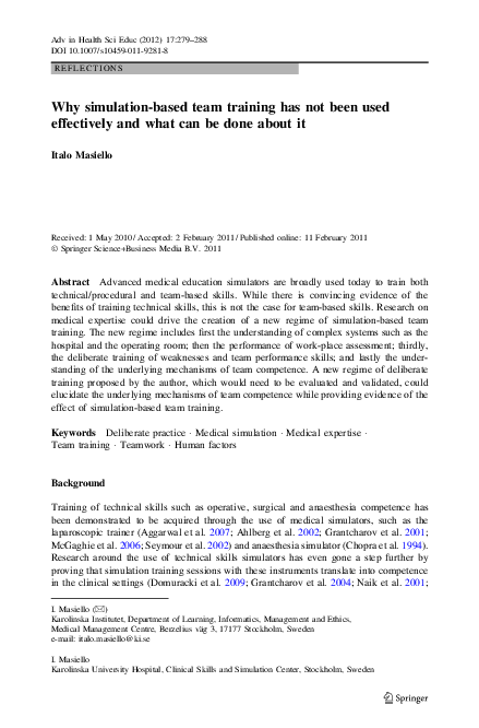 (PDF) Why simulation-based team training has not been used effectively and what can be done about it