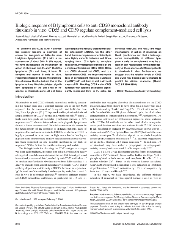 (PDF) CD55 and CD59 Inhibit Rituximab Cytotoxicity