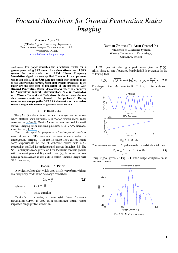 (PDF) Focused algorithms for ground penetrating radar imaging