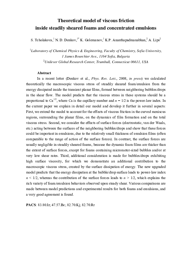 (PDF) Theoretical model of viscous friction inside steadily sheared ...