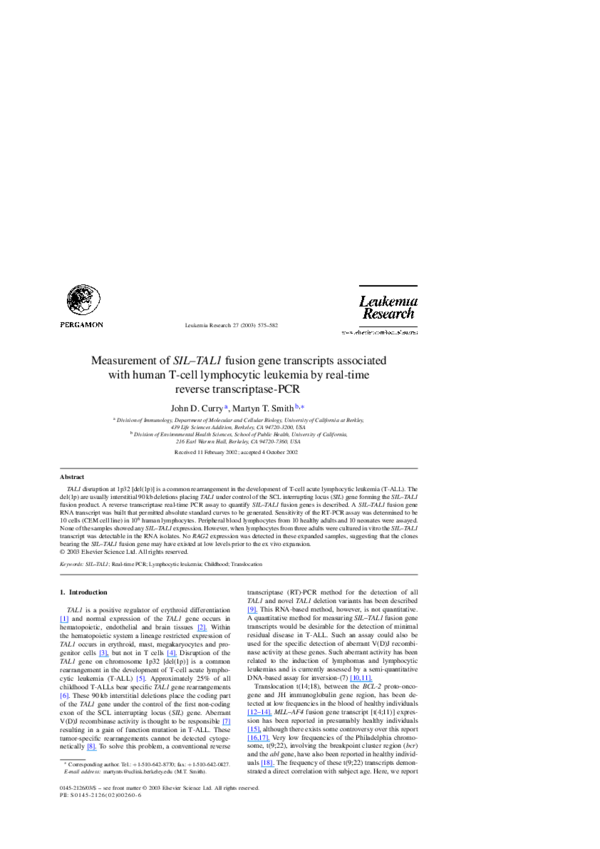 (PDF) Measurement of SIL-TAL1 fusion gene transcripts associated with ...